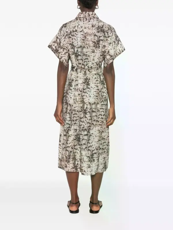 Pinko Snake-pattern Belted Midi Shirt Dress