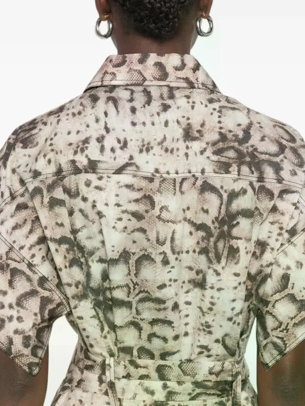 Pinko Snake-pattern Belted Midi Shirt Dress