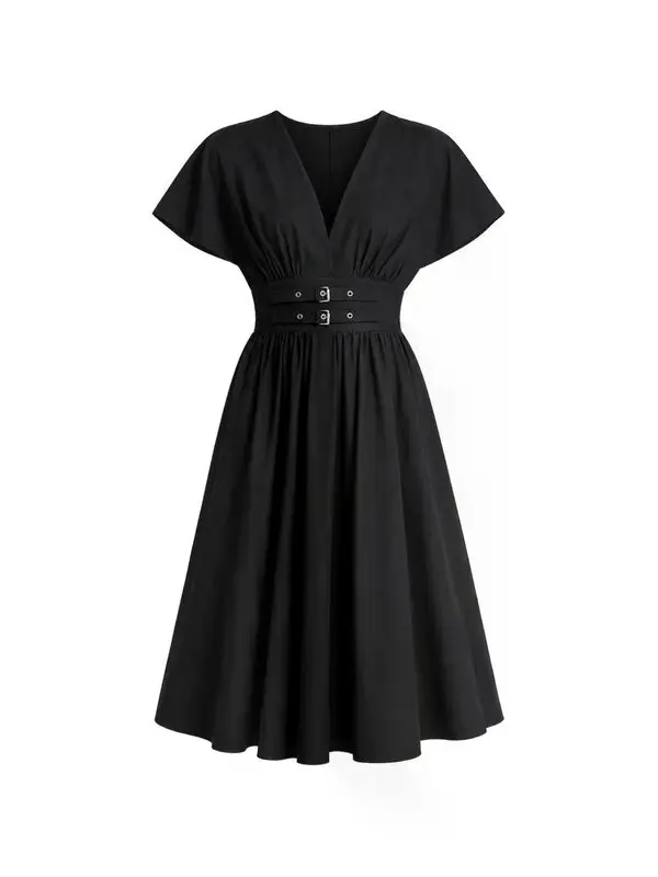 Dkny Gathered Midi Dress With Buckle Detail