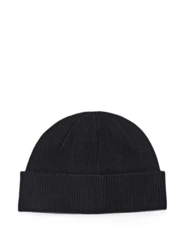 Emporio Armani Ribbed Knit Beanie With Logo Patch - Black