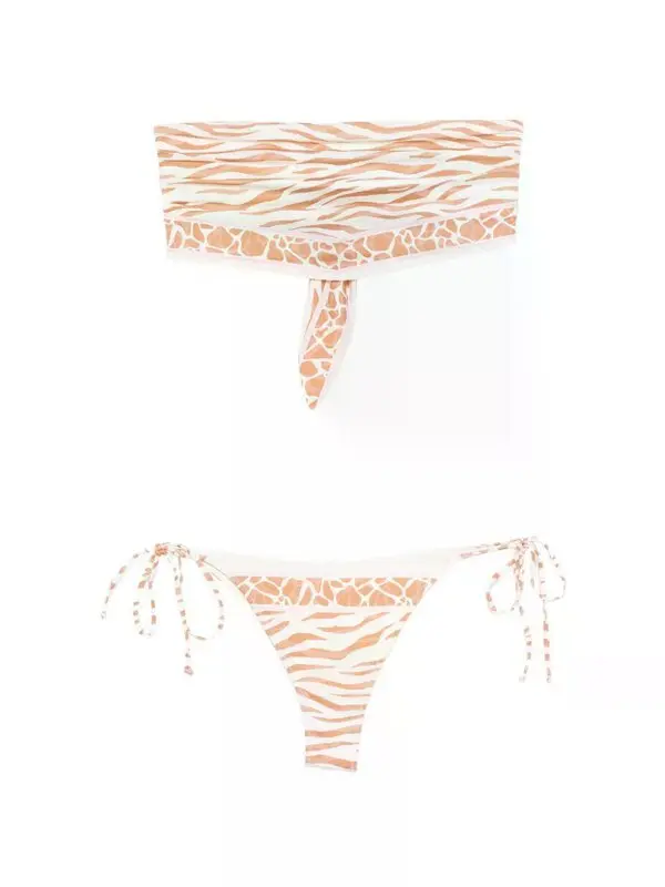 MC2 SAINT BARTH Animal Print Bandeau Bikini - Neutrals