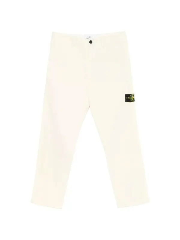 Stone Island Corduroy Trousers With Compass Motif - Neutrals