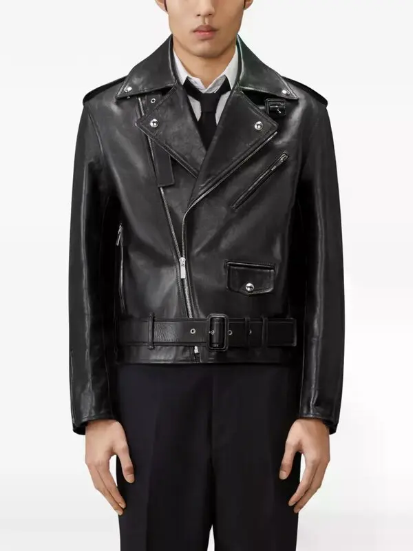 Thom Browne Belted Leather Biker Jacket