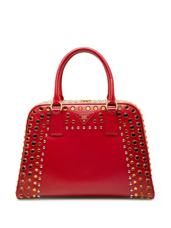 Prada Saffiano Vernice Pyramid Studded Frame Bag Handbag