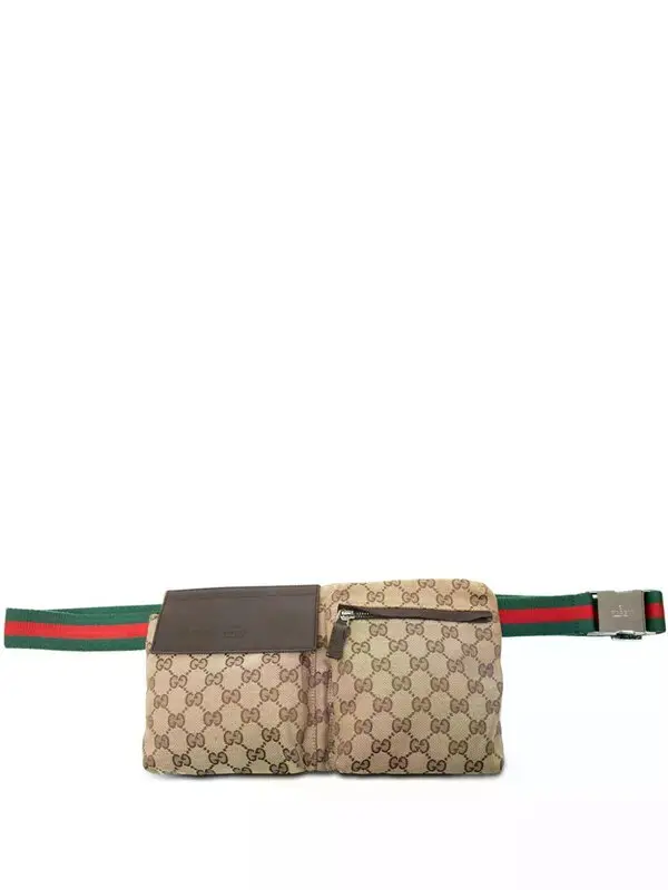 Gucci Gg Canvas Web Double Pocket Belt Bag - Neutrals