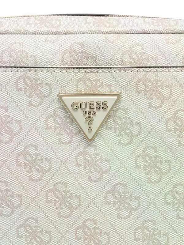 Guess Monogram Print Logo Plaque Shoulder Bag
