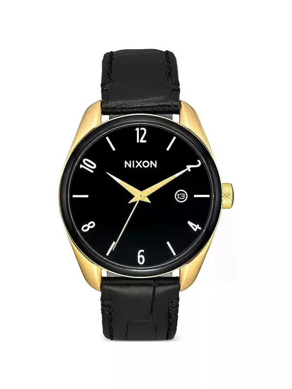 Nixon Bullet 39mm Watch With Gold-tone Stainless Steel Case And Leather Strap - Black