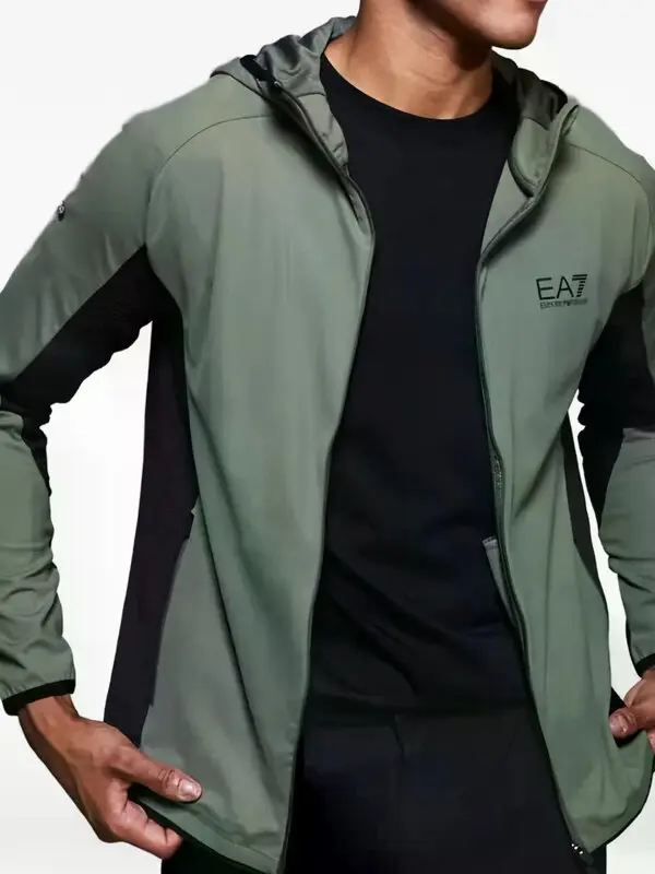 EA7 Logo Print Hooded Jacket - Green