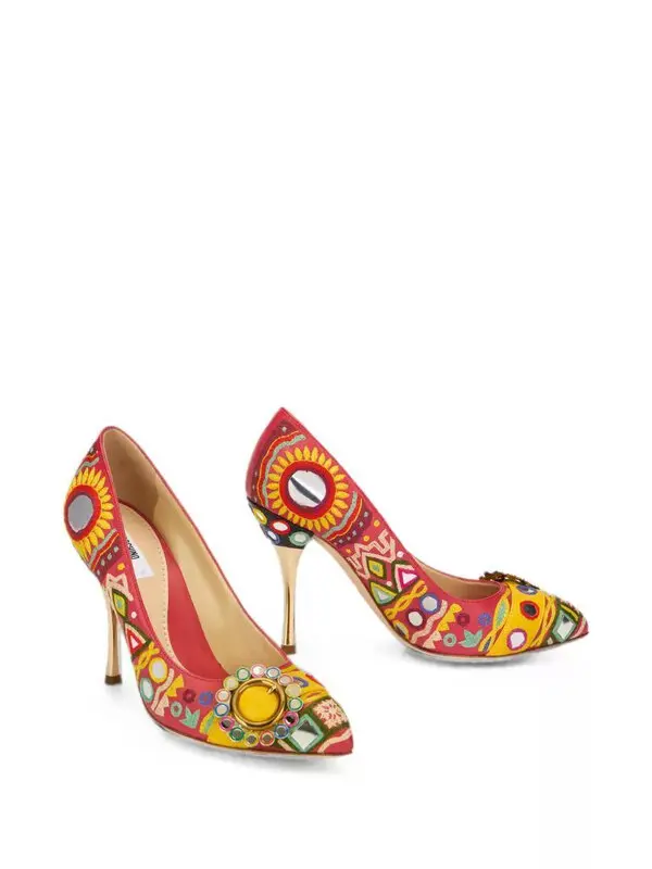 Moschino Embroidered Mirror-embellished Pumps - Red