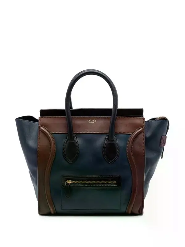 Celine Tricolor Leather Luggage Tote Bag - Blue