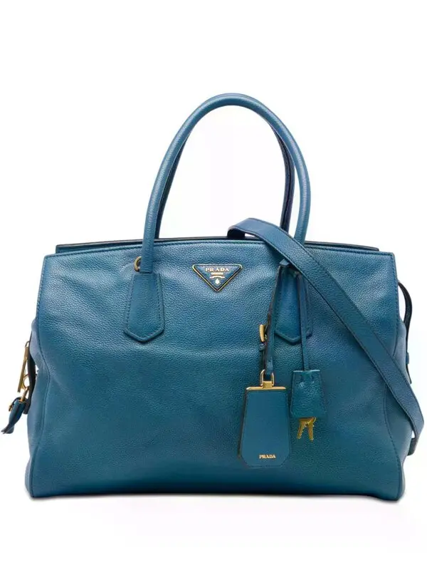 Prada Vitello Daino Zip Top Satchel - Blue