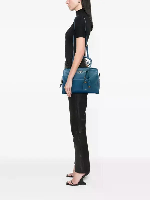 Prada Vitello Daino Zip Top Satchel - Blue