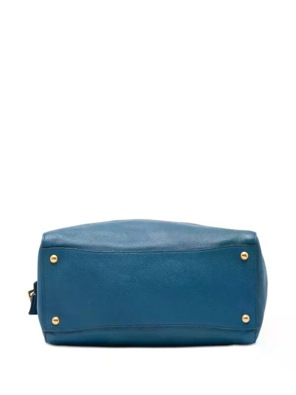 Prada Vitello Daino Zip Top Satchel - Blue
