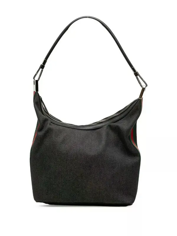 Gucci Denim Shoulder Bag With Web Detail - Grey
