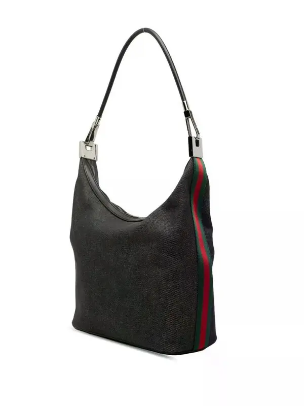 Gucci Denim Shoulder Bag With Web Detail - Grey