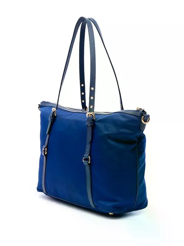 Prada Saffiano Trimmed Tessuto Zip Top Convertible Tote Satchel - Blue