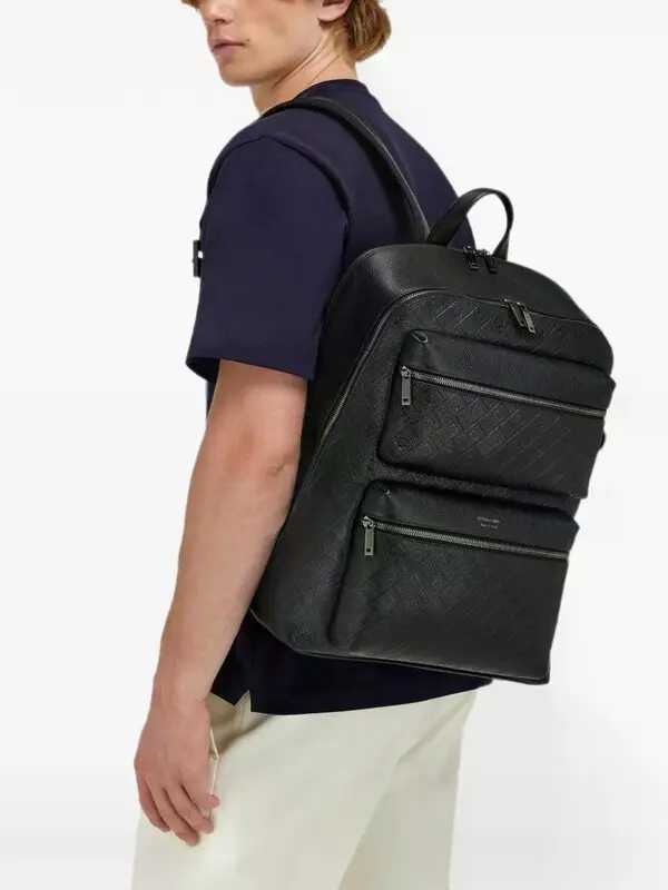 FERRAGAMO Monogram Embossed Calfskin Backpack - Black