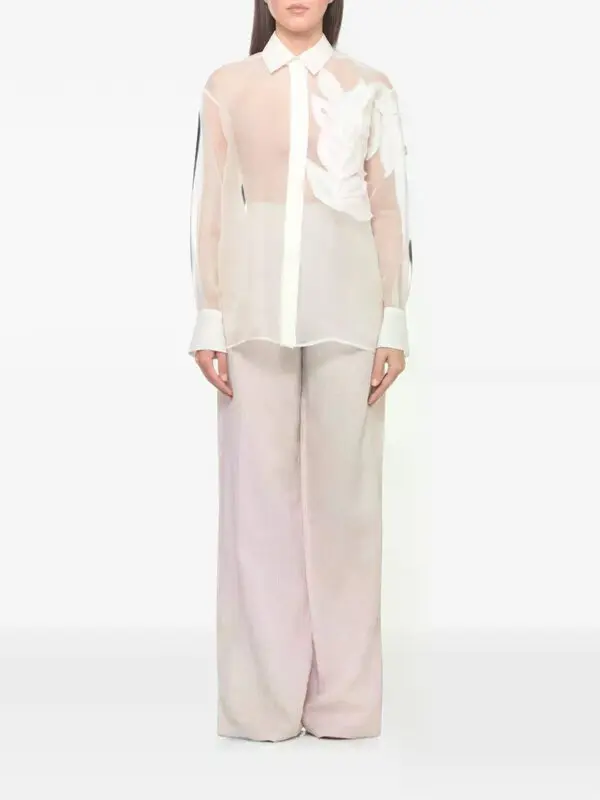 Antonelli Firenze Sheer Silk Leaf Appliqué Shirt - White