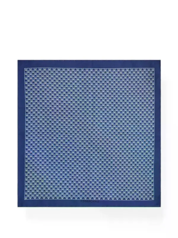FERRAGAMO Tournament Print Silk Pocket Square Citymatch Capsule - Blue