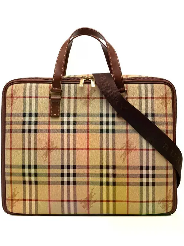 Burberry Haymarket Check Coated Canvas Business Bag - Neutrals