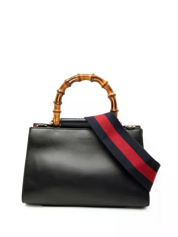 Gucci Nappa Bamboo Web Nymphaea Top Handle Bag - Black