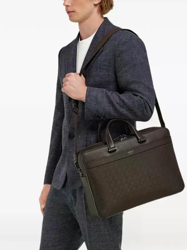 FERRAGAMO Monogram Hammered Calfskin Briefcase