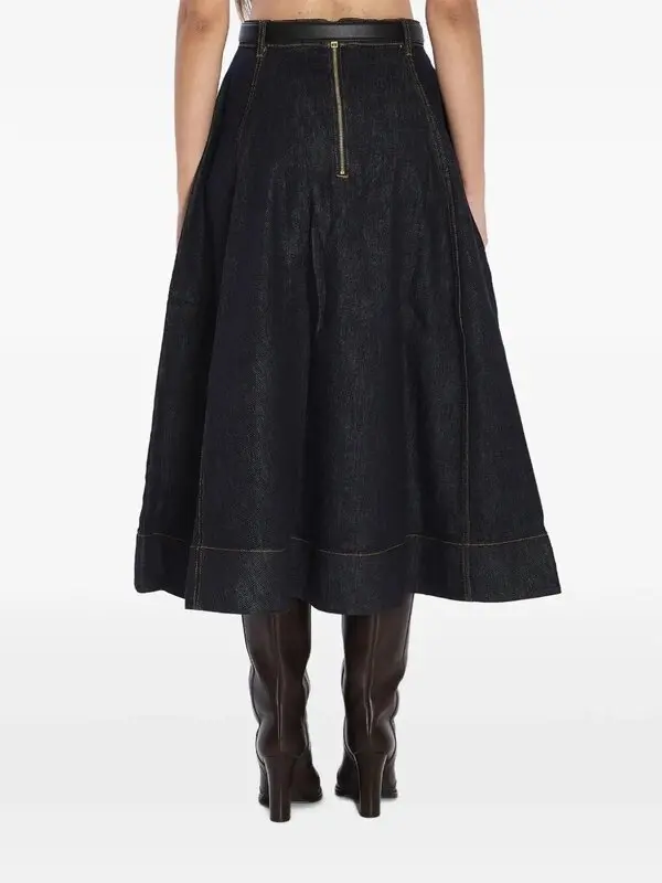 SELF-PORTRAIT Denim Flared Midi Skirt