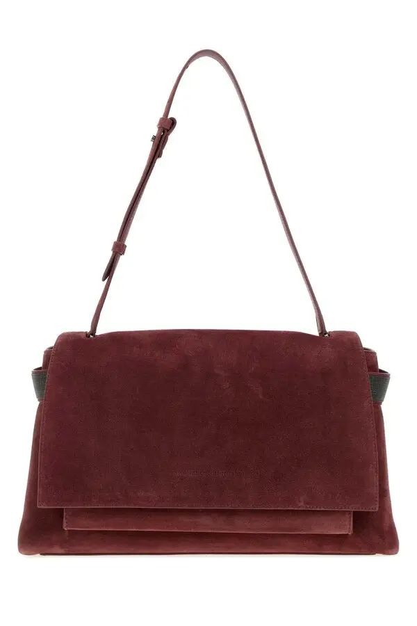 Brunello Cucinelli Burgundy Suede Shoulder Bag - Red