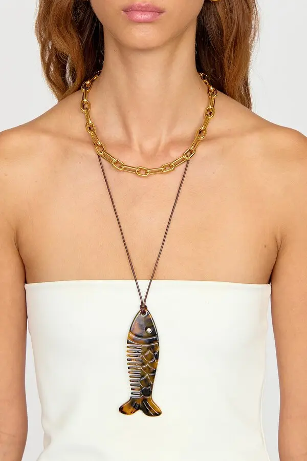 Éliou Leather Cord Trout Comb Pendant Necklace