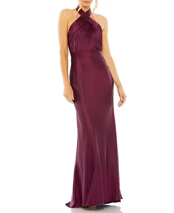Mac Duggal High Neck Open Back Gown - Plum