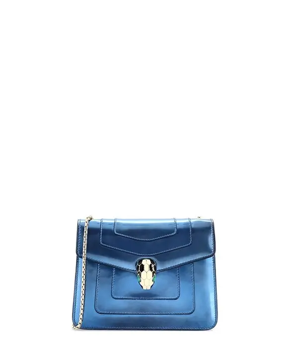 BVLGARI Small Serpenti Forever Square Shoulder Bag Metallic Leather - Blue