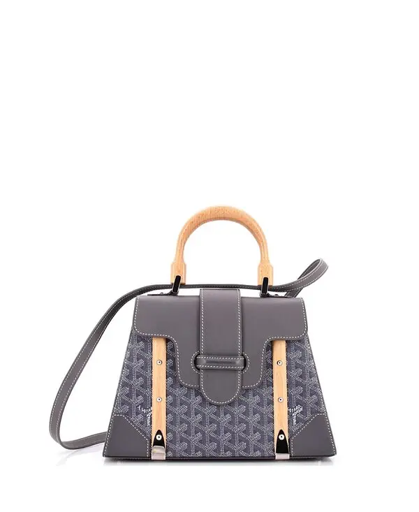 Goyard Pm Saigon Top Handle Bag Coated Canvas With Leather - Gray