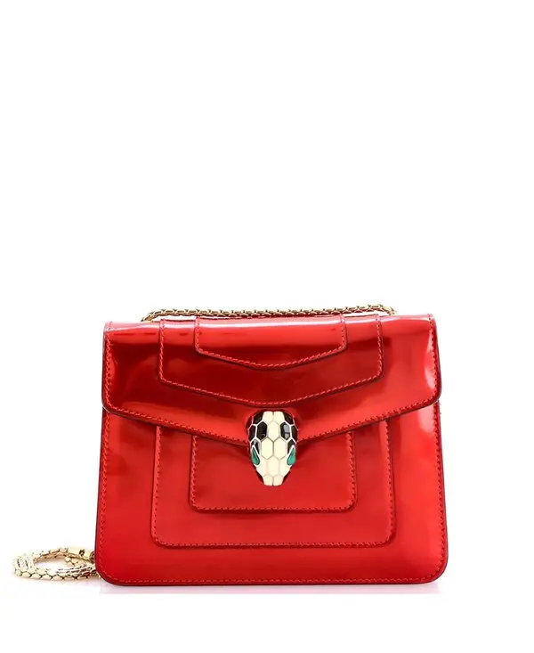 BVLGARI Small Serpenti Forever Square Shoulder Bag Metallic Leather - Red