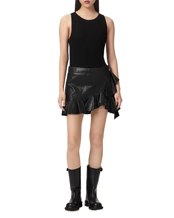 ALLSAINTS Luana Lea Leather Ruffle Skirt