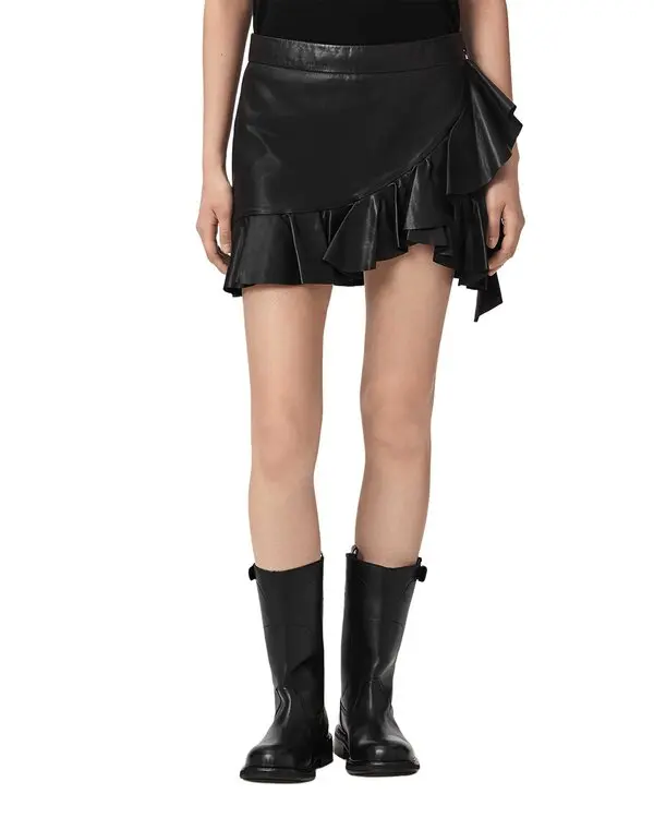ALLSAINTS Luana Lea Leather Ruffle Skirt