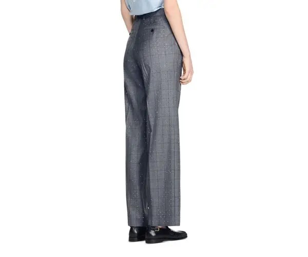 Sandro Rhinestone Check Wool Pants