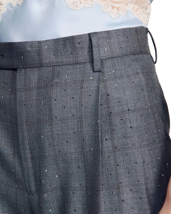 Sandro Rhinestone Check Wool Pants