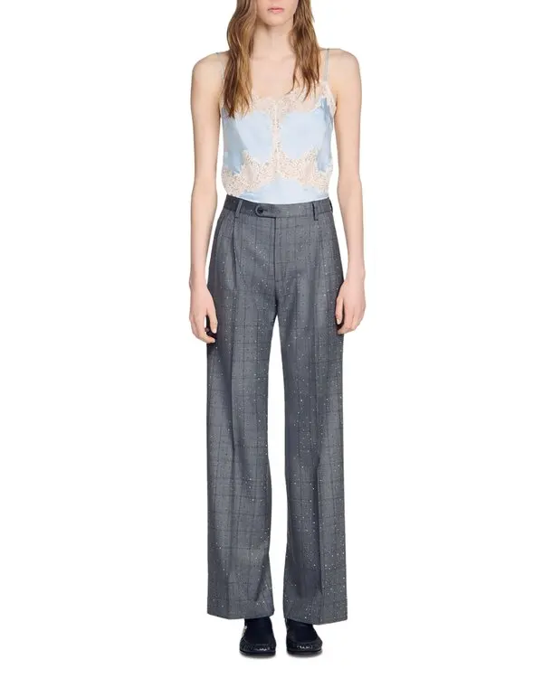 Sandro Rhinestone Check Wool Pants
