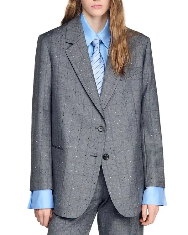Sandro Checked Wool Jacket - Dark Grey