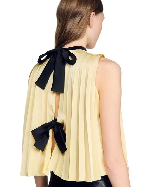 Sandro Pleated Tie Back Top