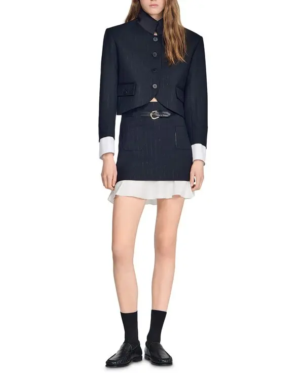 Sandro Short Striped Ruffled Skirt