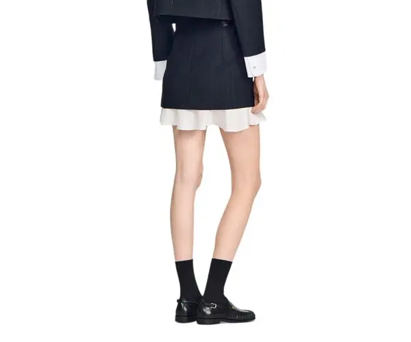 Sandro Short Striped Ruffled Skirt