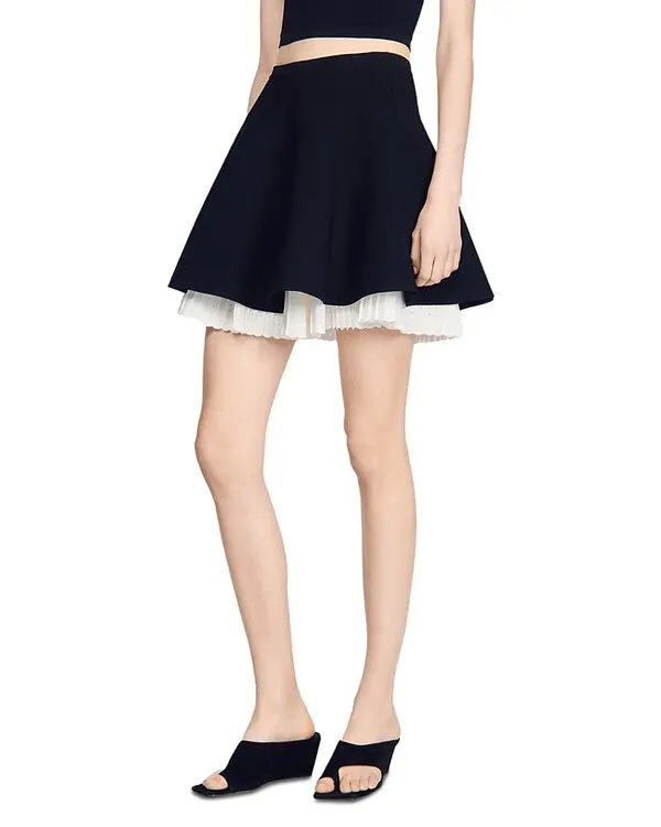 Sandro Maravilla Two Tone Knit Skater Skirt - Black