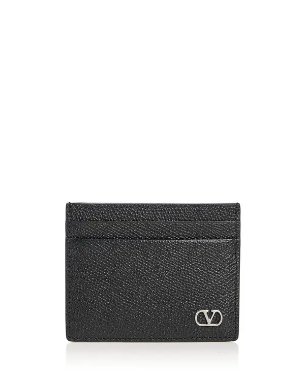 Valentino Garavani Vlogo Signature Leather Card Case - Black