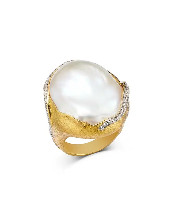 JORGE ADELER 18k Yellow Sea Cultured Freshwater Baroque Pearl & Diamond Ring - Gold