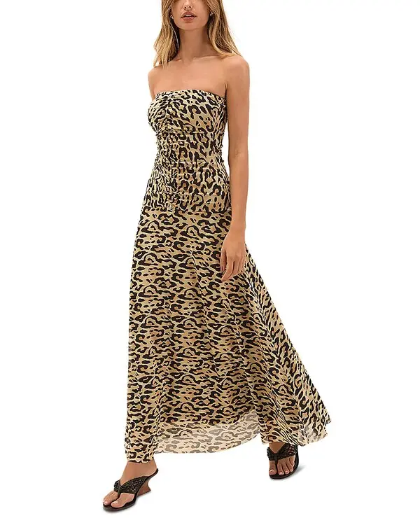 VIX PAULA HERMANNY Athena Strapless Animal Print Maxi Dress