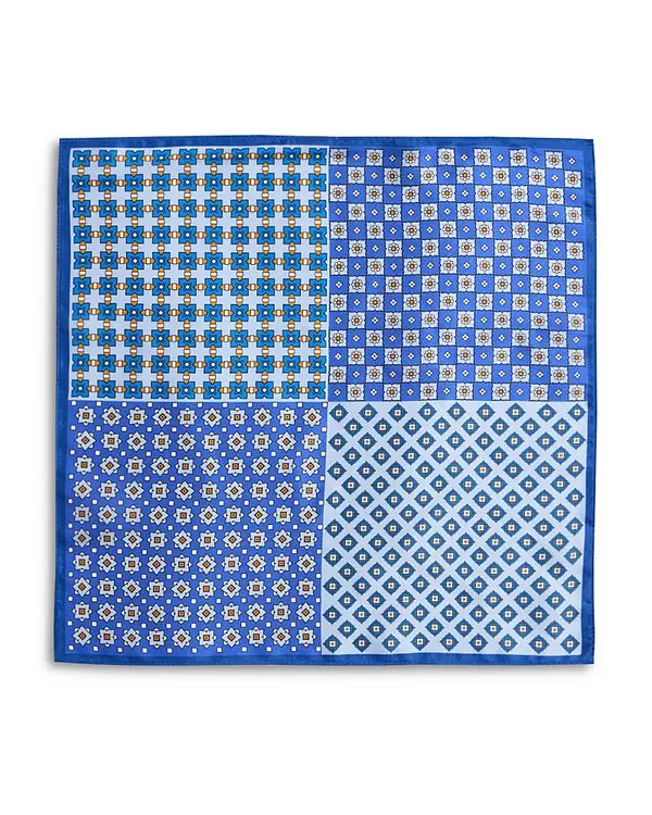Bloomingdale'S Geometric Quadrant Silk Pocket Square - Blue