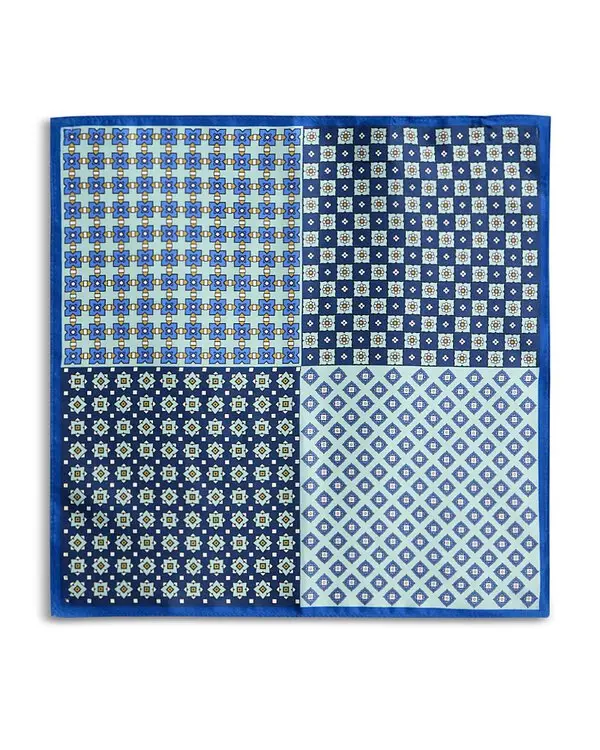 Bloomingdale'S Geometric Quadrant Silk Pocket Square - Celeste