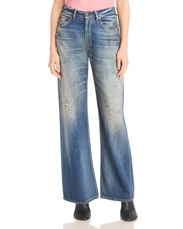 Acne Studios 2021f Mid Rise Wide Leg Jeans - Mid Blue
