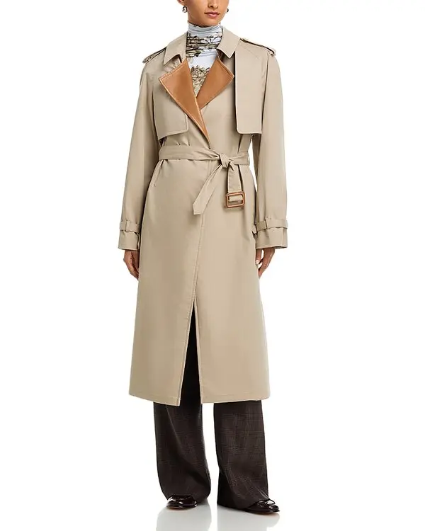 Acne Studios Belted Leather Lapel Trench Coat - Light Beige